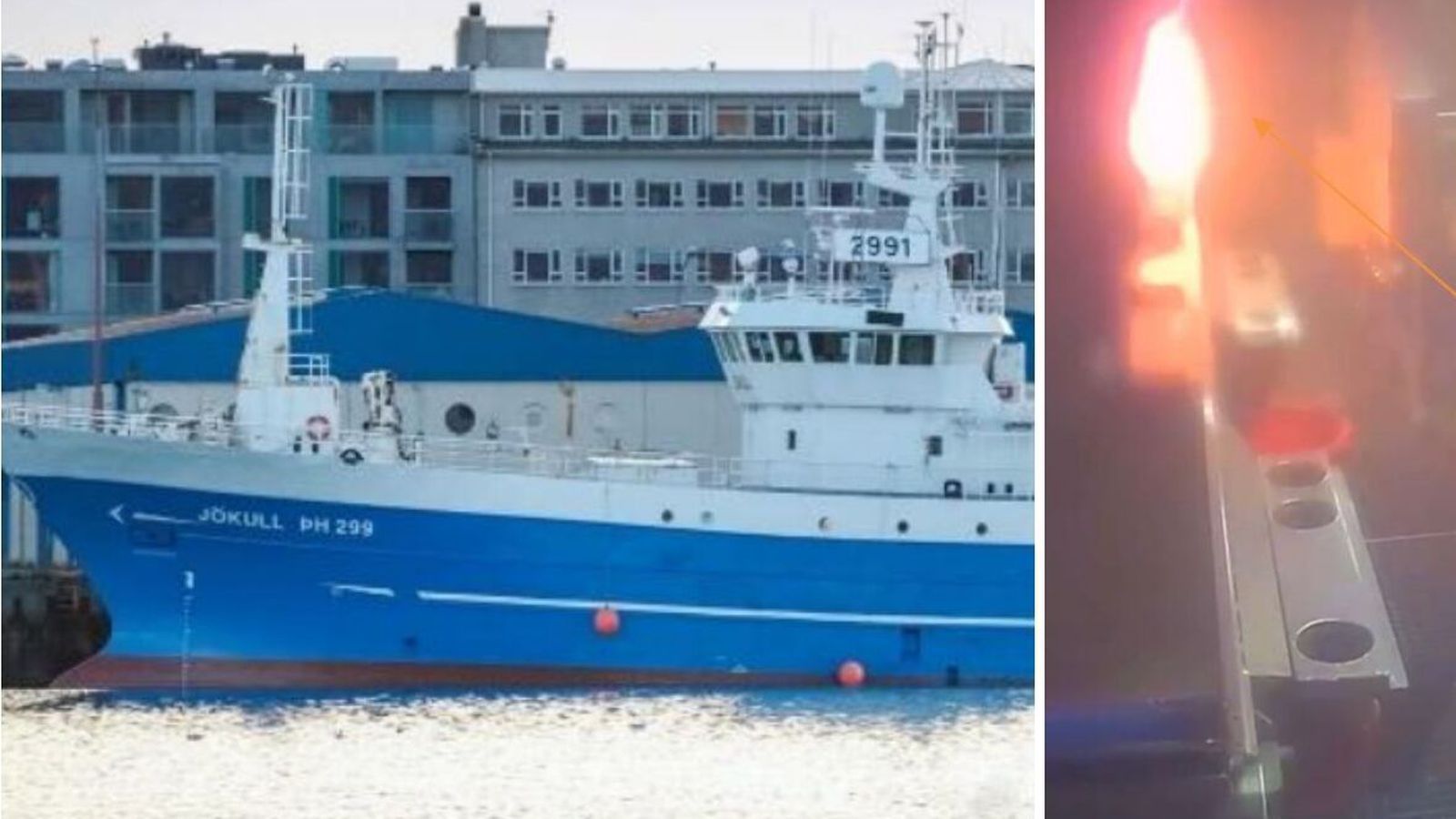 Skip­verjar urðu varir við eldinn þegar þeir voru í kaffi - Vísir