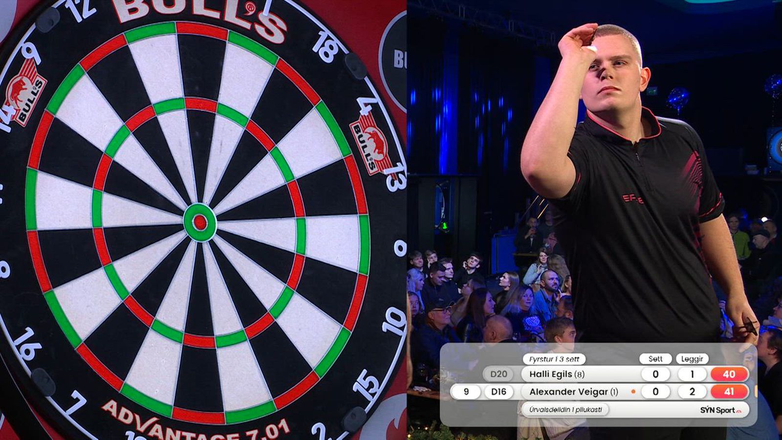 Alexander Veigar vann úrvalsdeildina á troðfullum Bullseye - Sjónvarp ...